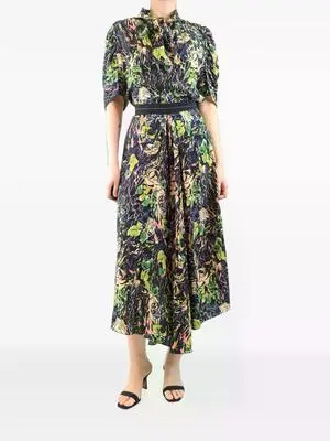 Prada Rose Print Silk Skirt Set