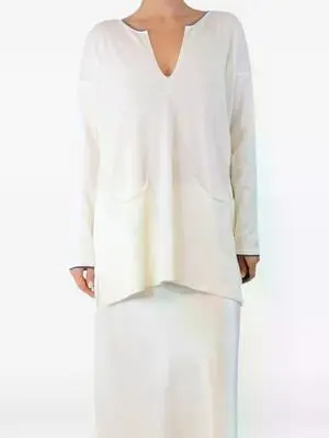 BAMFORD Long Sleeve V-neck Cotton Top With Pocket Detail