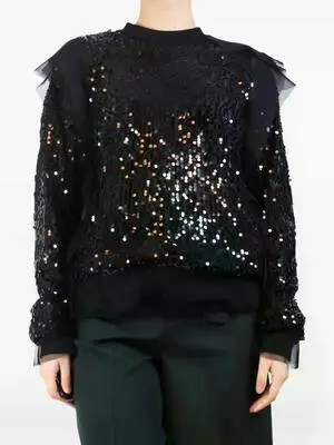 Sacai Sequin Embellishment Ruffled High Neck Blouse
