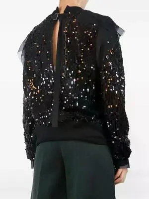 Sacai Sequin Embellishment Ruffled High Neck Blouse