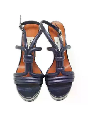 LANVIN Navy Leather Platform Sandals
