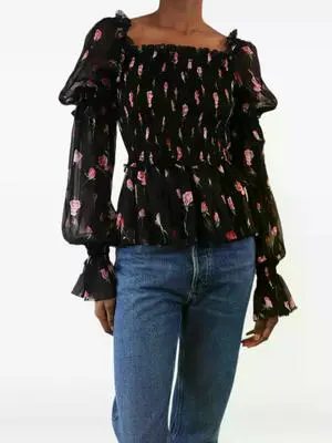 Dolce & Gabbana Shirred Floral-print Silk Top