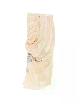 Biyan Ecru Metallic Draped Midi Skirt