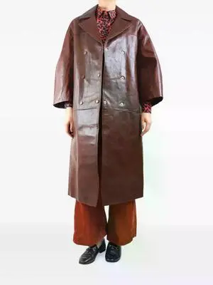 GANNI Oversized Double-breasted Leather Coat