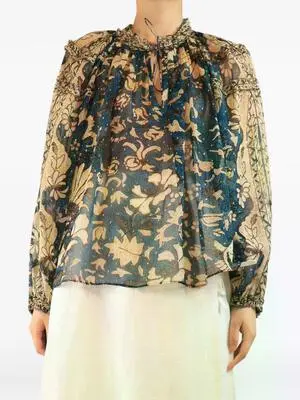 Ulla Johnson Floral-print Sheer Ruffled Blouse - Blue