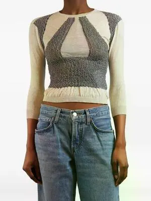 Miu Miu Beige Lurex Knit Paneled Top - Neutrals