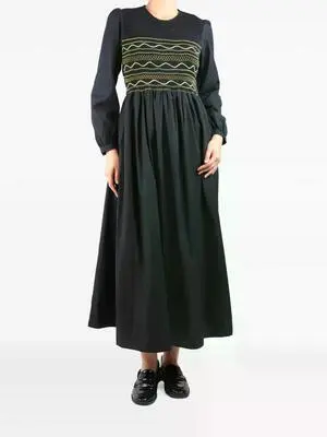 Loretta Caponi Shirred Bodice Midi Dress - Black