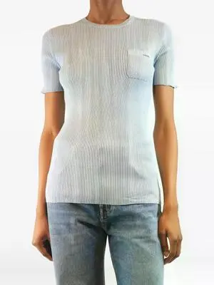 Prada Ribbed Knit Chest Pocket Top