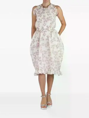 PUSHBUTTON Floral-embroidered Ruffled Midi Dress - White