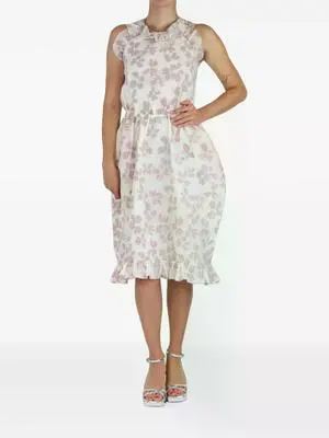 PUSHBUTTON Floral-embroidered Ruffled Midi Dress