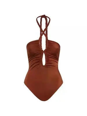 Juan De Dios Saint Tropez Braided-trim Swimsuit - Brown