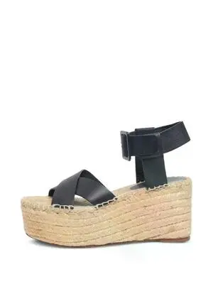 Celine Crossover Straps Buckle-fastening Heeled Espadrilles - Black