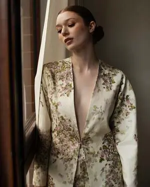 LIA COHEN Transcend Floral Linen Pleated Blazer