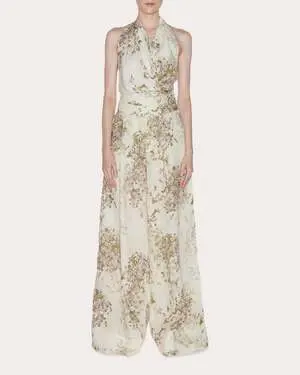 LIA COHEN Floral Linen Pleated Wide-leg Pants - Multicolor