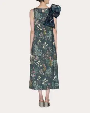 LIA COHEN Emotion Floral Crepe De Chine Bow A-line Dress