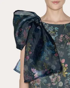 LIA COHEN Emotion Floral Crepe De Chine Bow A-line Dress