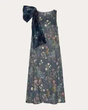 LIA COHEN Emotion Floral Crepe De Chine Bow A-line Dress