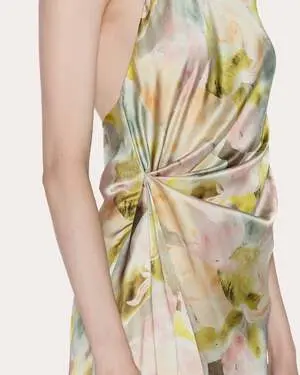 LIA COHEN Ethereal Floral Silk Draped Halter Gown