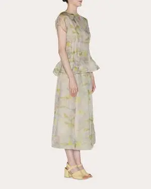 LIA COHEN Essence Floral Silk Organza Pleated Top