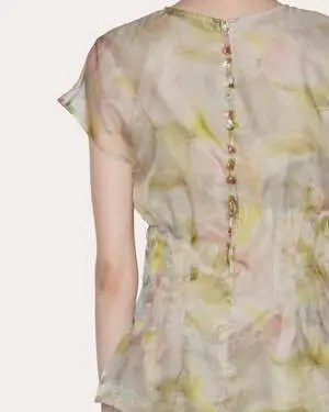 LIA COHEN Essence Floral Silk Organza Pleated Top