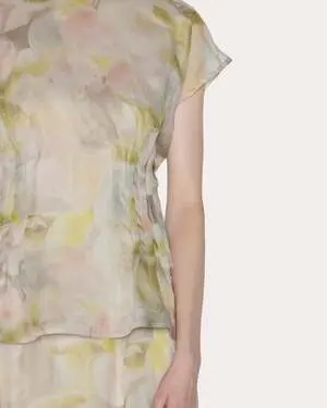 LIA COHEN Essence Floral Silk Organza Pleated Top