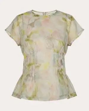 LIA COHEN Essence Floral Silk Organza Pleated Top