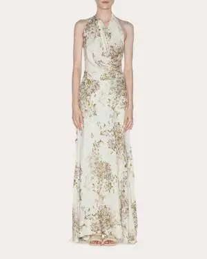 LIA COHEN Presence Floral Crepe De Chine Halter Top