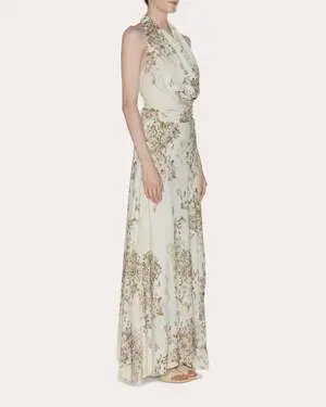 LIA COHEN Presence Floral Crepe De Chine Halter Top