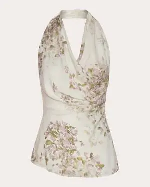 LIA COHEN Presence Floral Crepe De Chine Halter Top