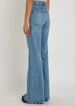 FRAME The Lax Distressed Flared-leg Jeans - Blue