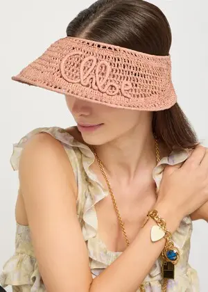 Chloé Logo Embroidered Raffia Visor - Beige