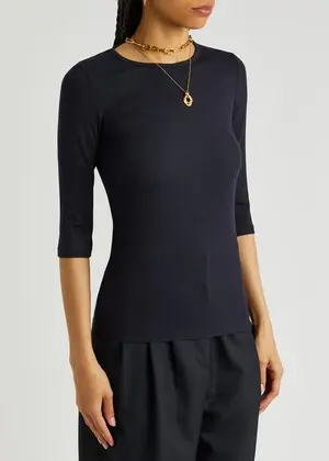 Vince Ribbed Stretch-jersey Crewneck Top - Navy