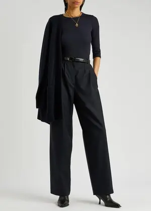Vince Ribbed Stretch-jersey Crewneck Top - Navy