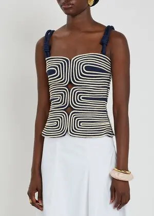 ANDRES OTALORA Marea Rope-effect Linen Top - Navy