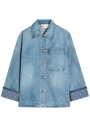Tory Burch Logo Washed Denim Barn Jacket