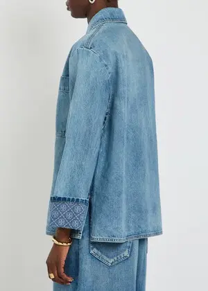 Tory Burch Logo Washed Denim Barn Jacket