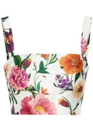 Borgo De Nor Didi Floral Print Square Neck Cropped Taffeta Top - Multicoloured