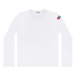 Play Comme Des Garcon Ss25 X Invader Double Pixel Heart Long Sleeve T-shirt - White