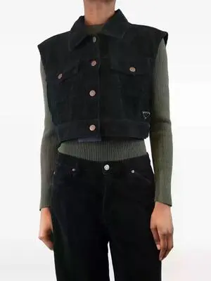 Prada Corduroy Cropped Sleeveless Jacket