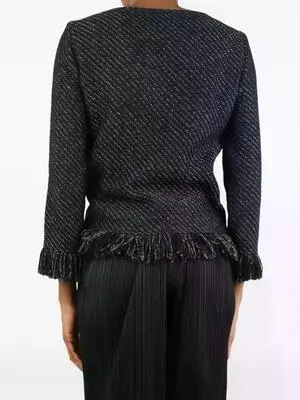Maje Bouclé Diagonal Stripe Fringe Sweater