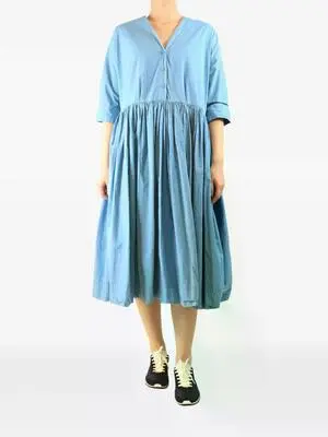 CASEY CASEY Gathered V-neck Midi Dress