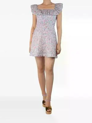 Zimmermann Carnaby Floral Ruffle-neck Mini Dress - Blue