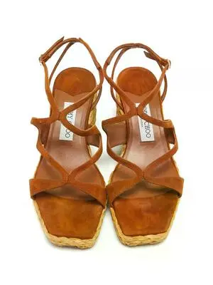JIMMY CHOO Ayla Raffia Wedge Sandals - Brown