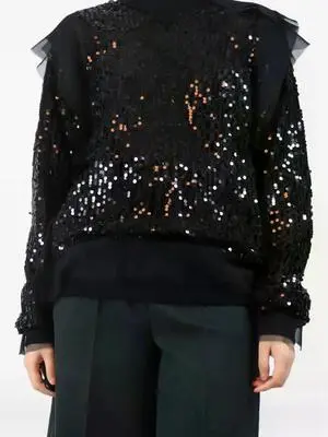 Sacai Sequin Embellishment Ruffled High Neck Long Sleeve Blouse