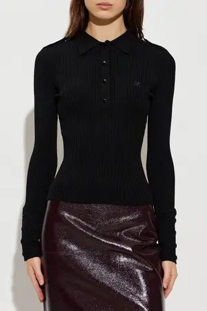 COURREGES Ribbed Polo With Embroidered Logo And Decorative Tabs