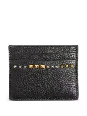 Valentino Garavani Rockstud Grainy Calfskin Cardholder - Black