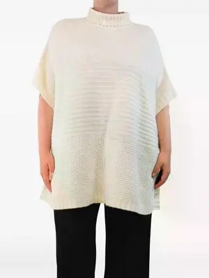 ALLUDE Cream Waffle Knit High-neck Poncho