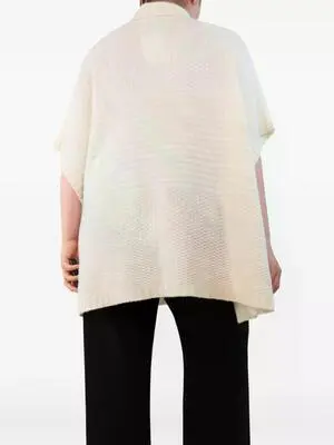 ALLUDE Cream Waffle Knit High-neck Poncho