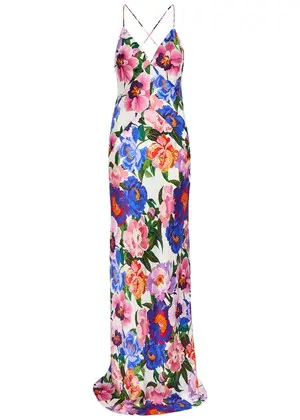 Borgo De Nor Olive Floral-print Satin Maxi Dress - Multicoloured