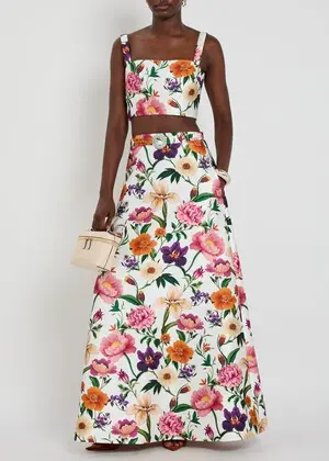 Borgo De Nor Didi Floral Print Cropped Taffeta Top
